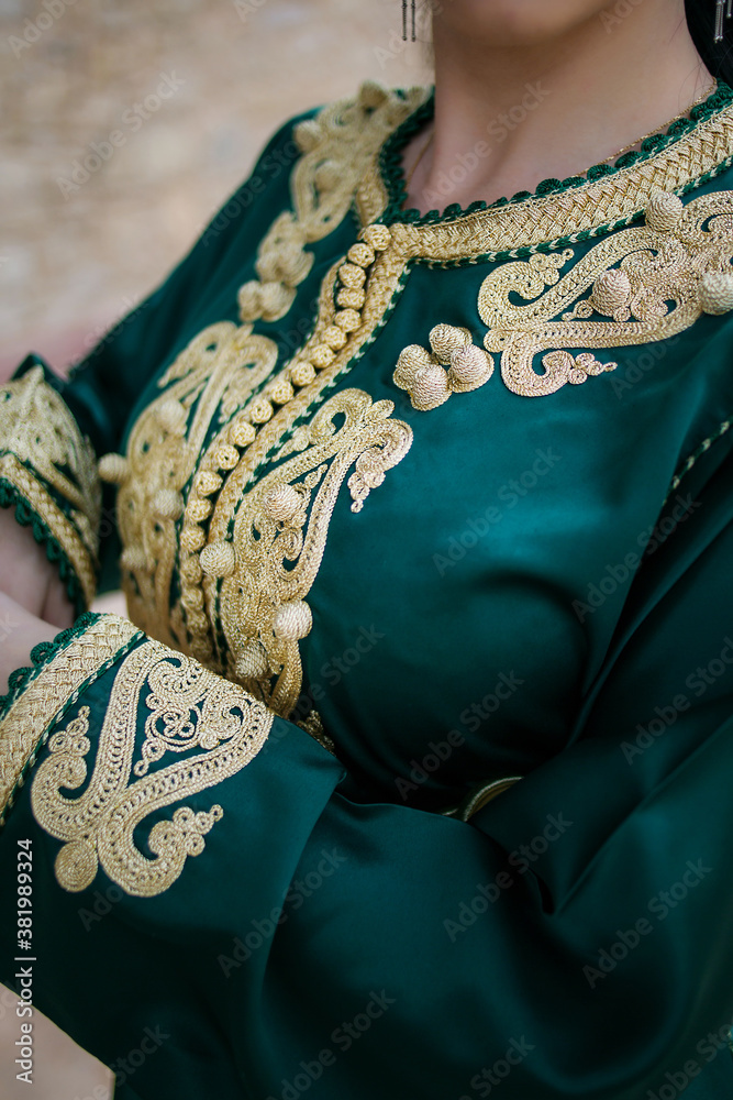 Moroccan traditional dress, embroidery on the caftan. Festive women's ...