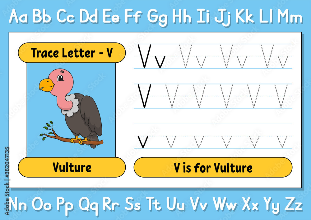 Trace letters. Writing practice. Tracing worksheet for kids. Learn alphabet. Cute character ...