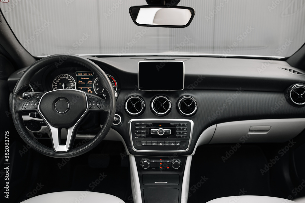 Modern suv car interior with leather panel, multimedia and dashboard ...