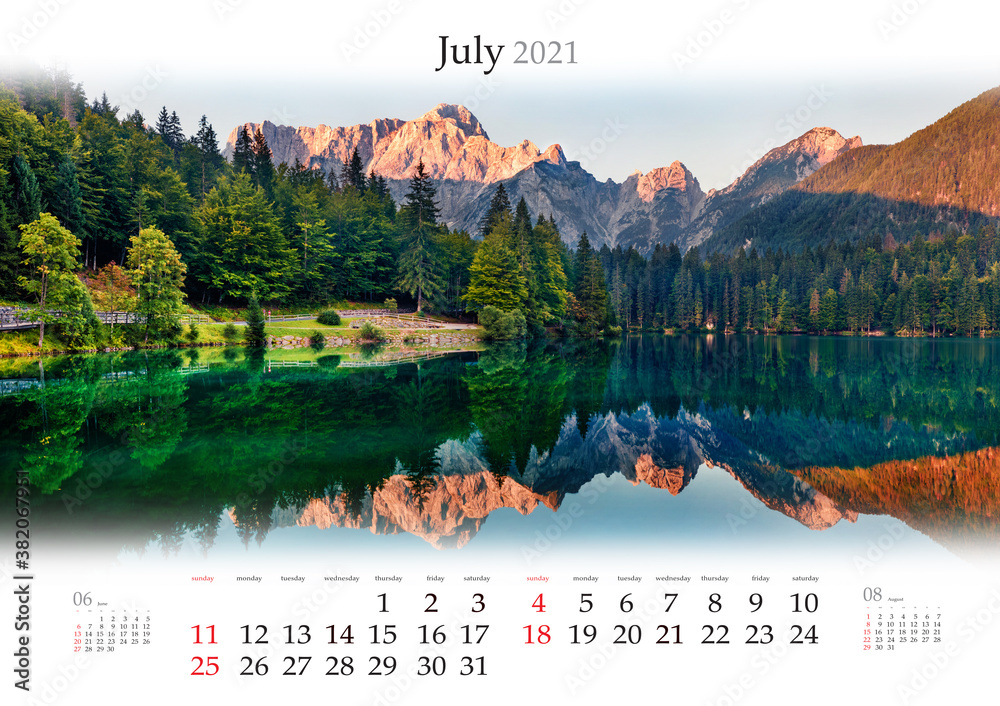 Calendar July 2021, B3 size. Set of calendars with amazing landscapes ...