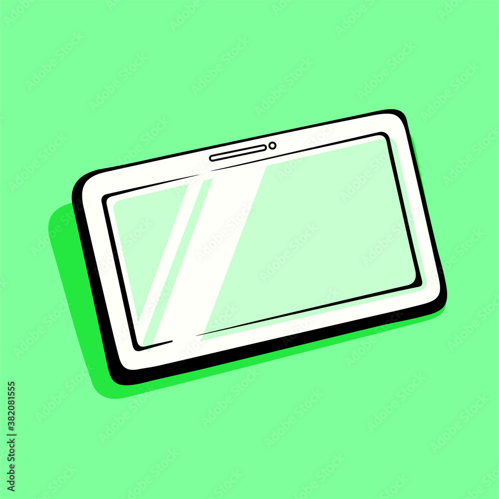 Doodle digital device, tablet, hand drawn vector on isolated on green ...