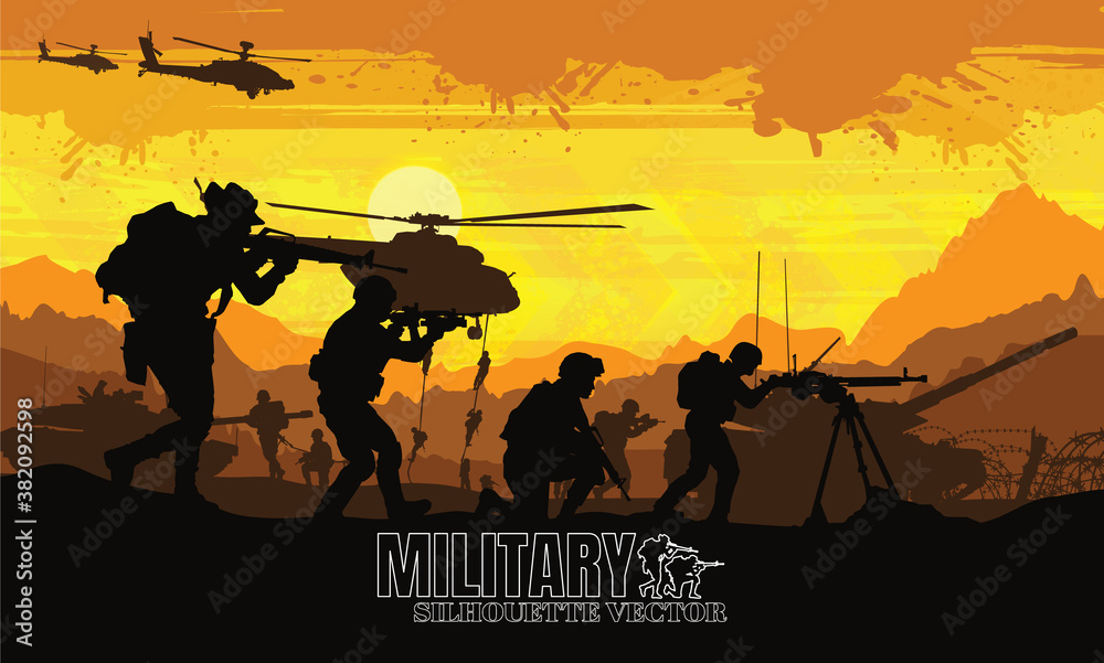 เวกเตอร์ Stock Military vector illustration, Army background, soldiers ...