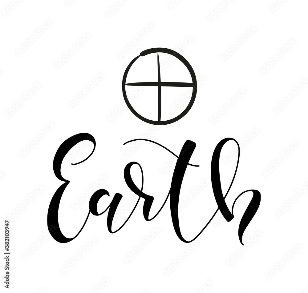 Earth - astrological symbol and hand drawn lettering - Black vector ...