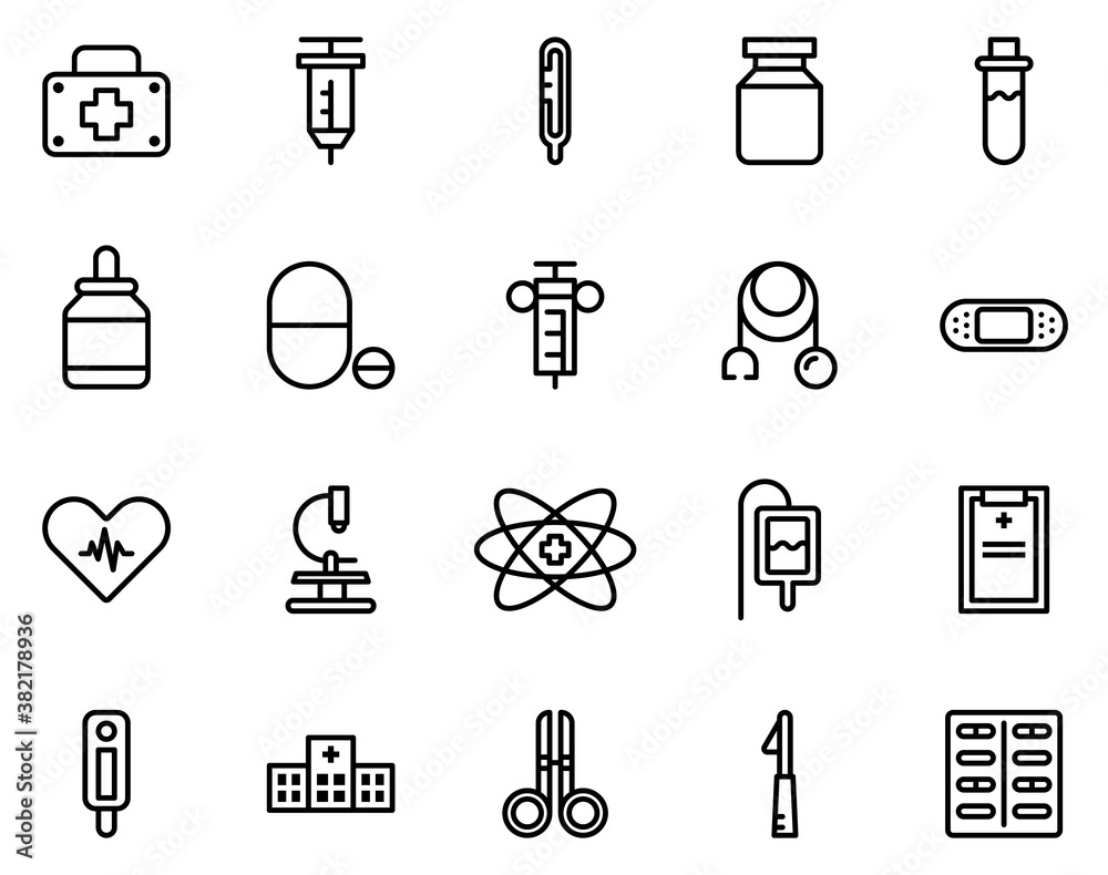 Simple set of medical toolkits on white background, such as healthcare ...