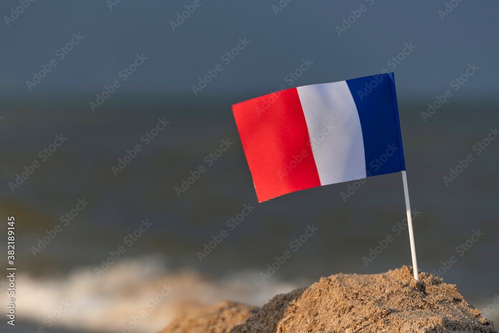 National table flag of France on sea background. Holiday in France on ...