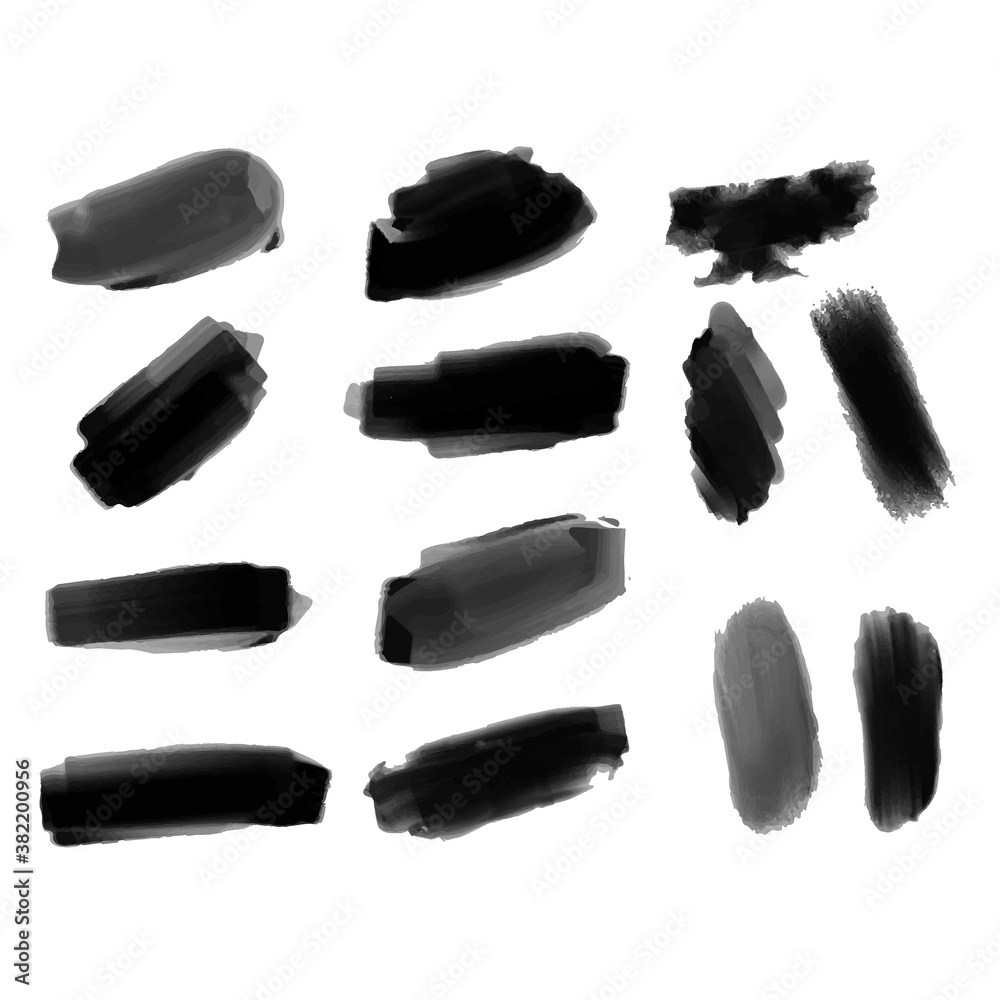 Watercolor brush strokes set. Vector black paint, ink brush stroke ...