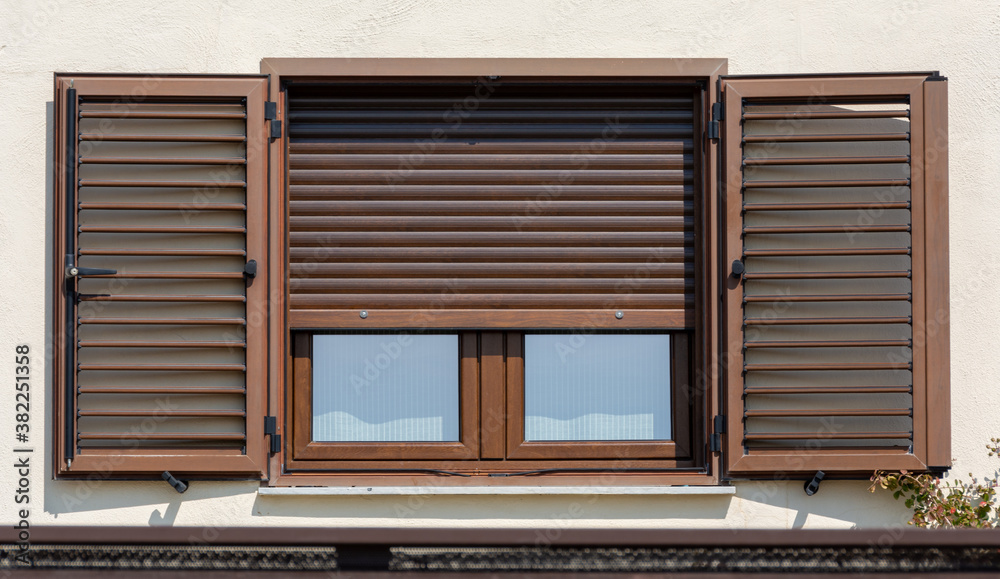 Wooden window with open shutters Stock Photo | Adobe Stock