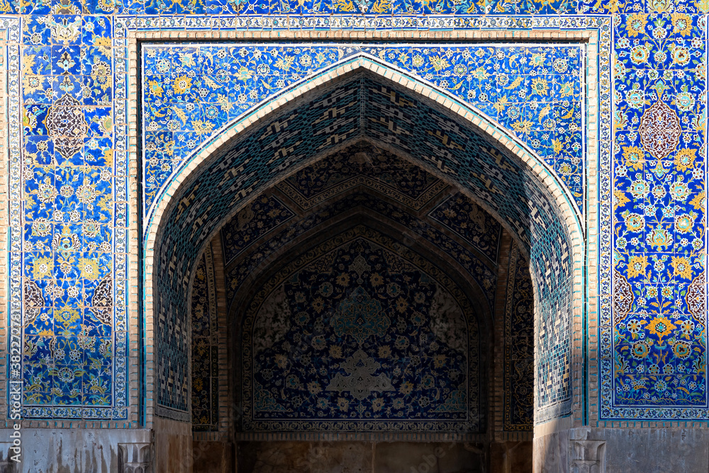 Colorful ornamental facade decorated in a Mosque of Isfahan, Iran Stock ...