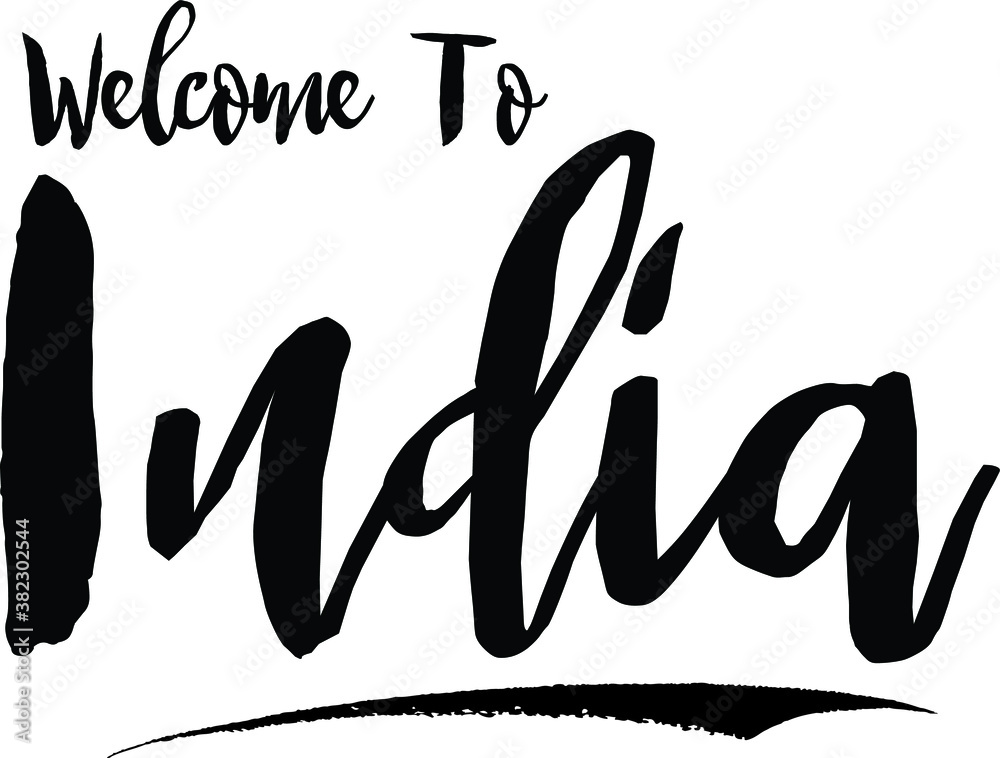 Welcome To India Country Name Bold Handwritten Calligraphy Black Color ...