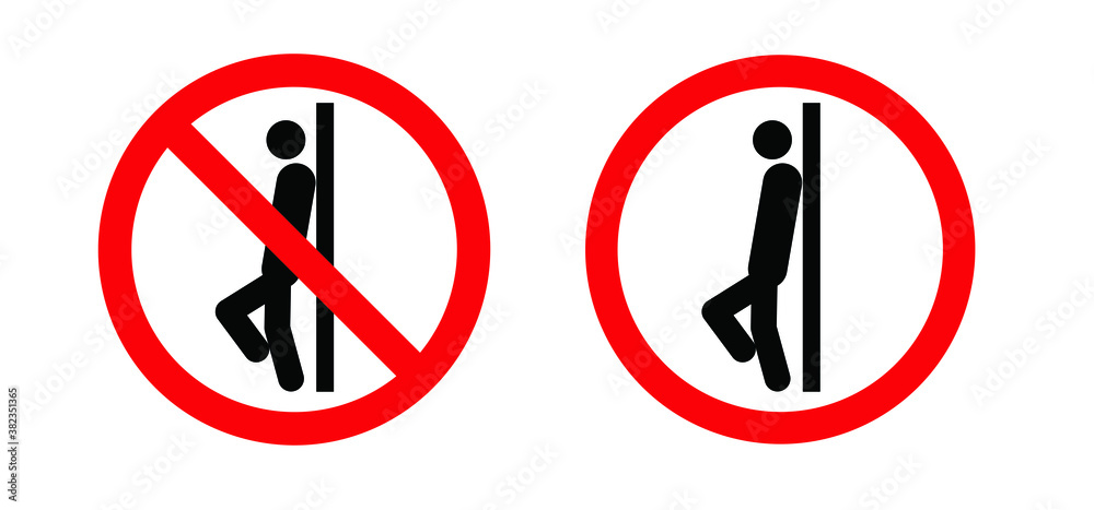 Caution signboard, Safety icon. Do not lean on door, glass, wall, gate ...