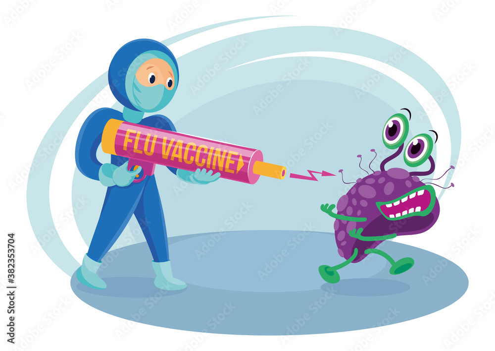 Vector de Stock FLU VACCINE GUN.A MAN IN UNIFORM, SHIELDS AND GLOVES ...