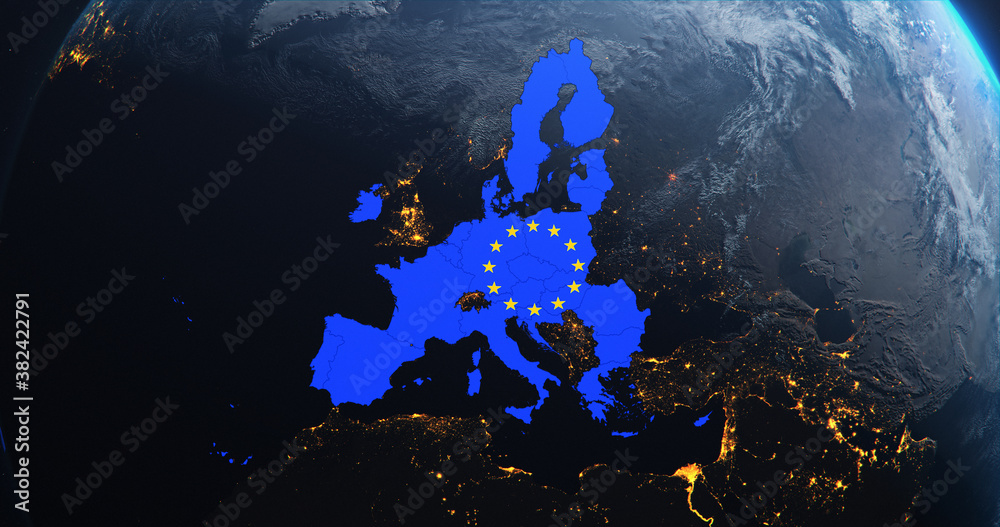 Planet Earth from Space European Union Map EU Flag Post Brexit, 2020 ...