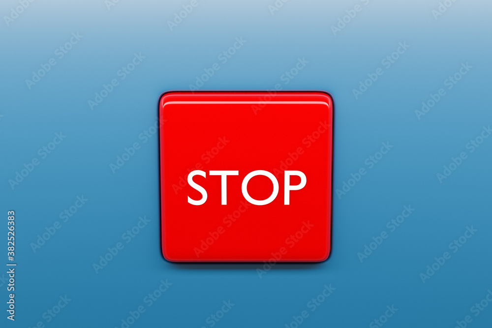 3D illustration stop sign or symbol with red color and square shape ...