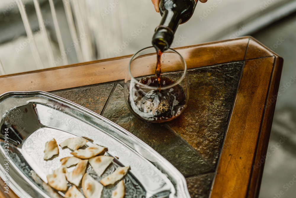 Communion red wine & crackers Stock Photo | Adobe Stock