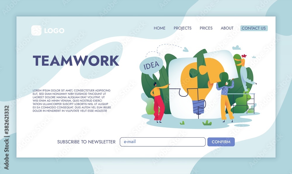 Teamwork Landing Page Template. People Connecting Puzzle Elements with ...