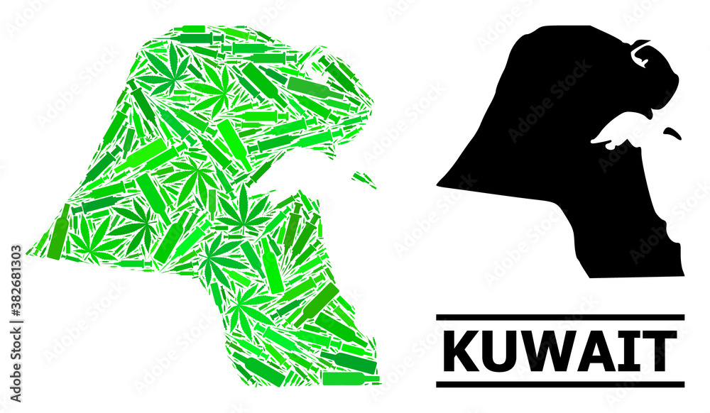Addiction mosaic and solid map of Kuwait. Vector map of Kuwait is ...