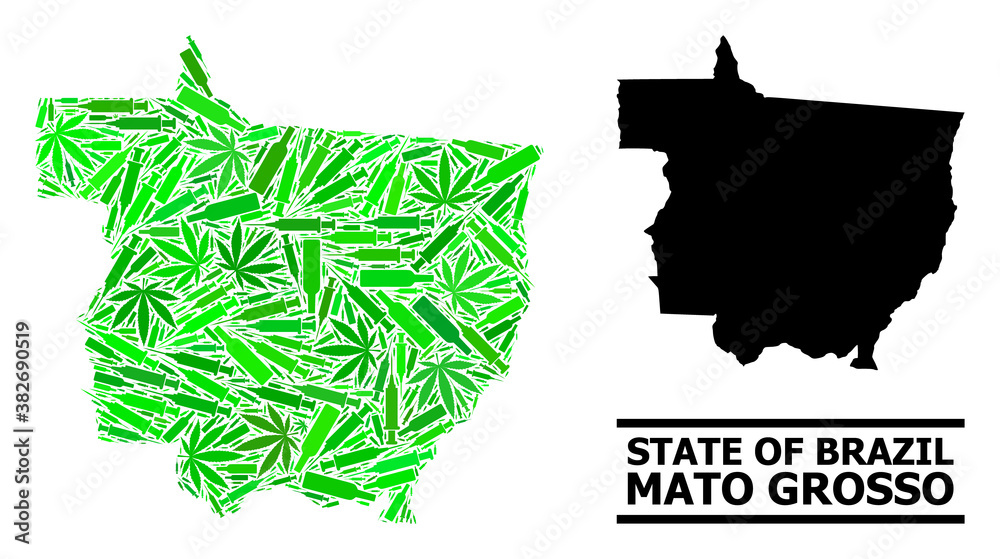 Drugs mosaic and usual map of Mato Grosso State. Vector map of Mato ...