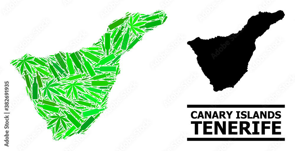 Addiction mosaic and usual map of Tenerife Island. Vector map of ...