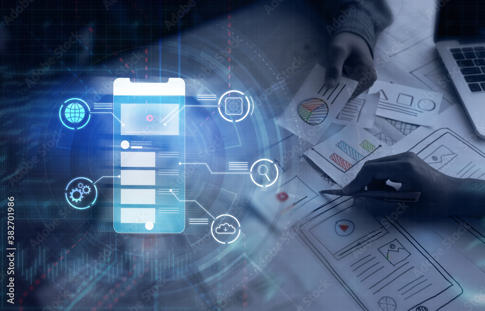 UX UI user interface design graphical futuristic icon with graphics ...
