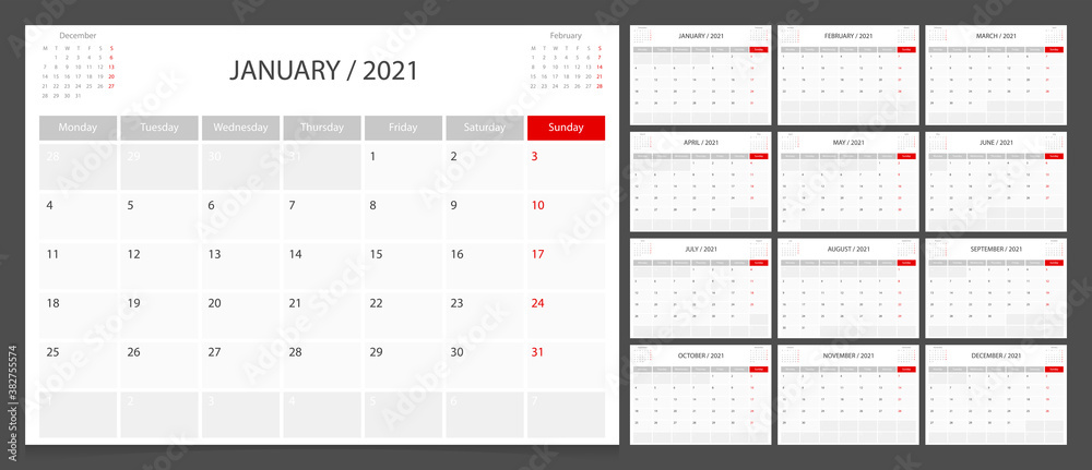 Calendar 2021 week start Monday corporate design planner template ...