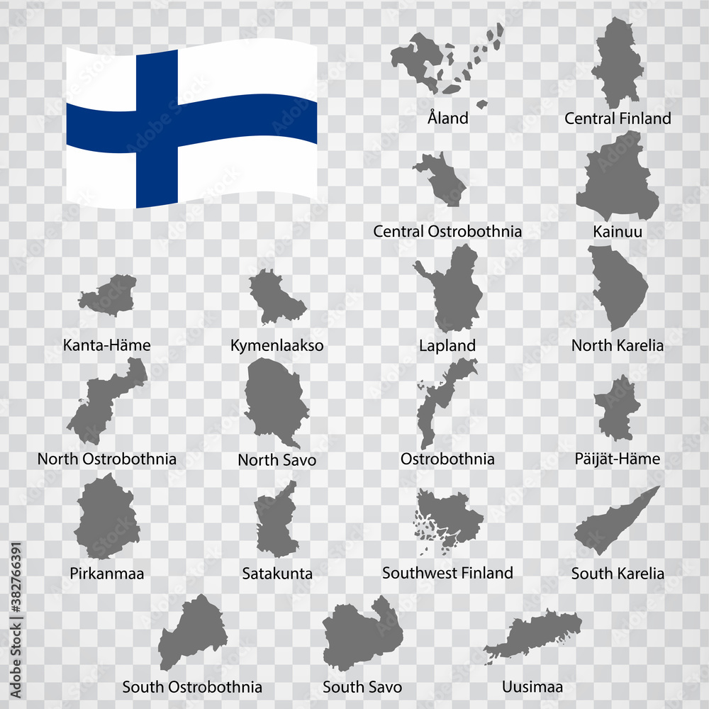 Nineteen Maps Regions of Finland - alphabetical order with name. Every ...