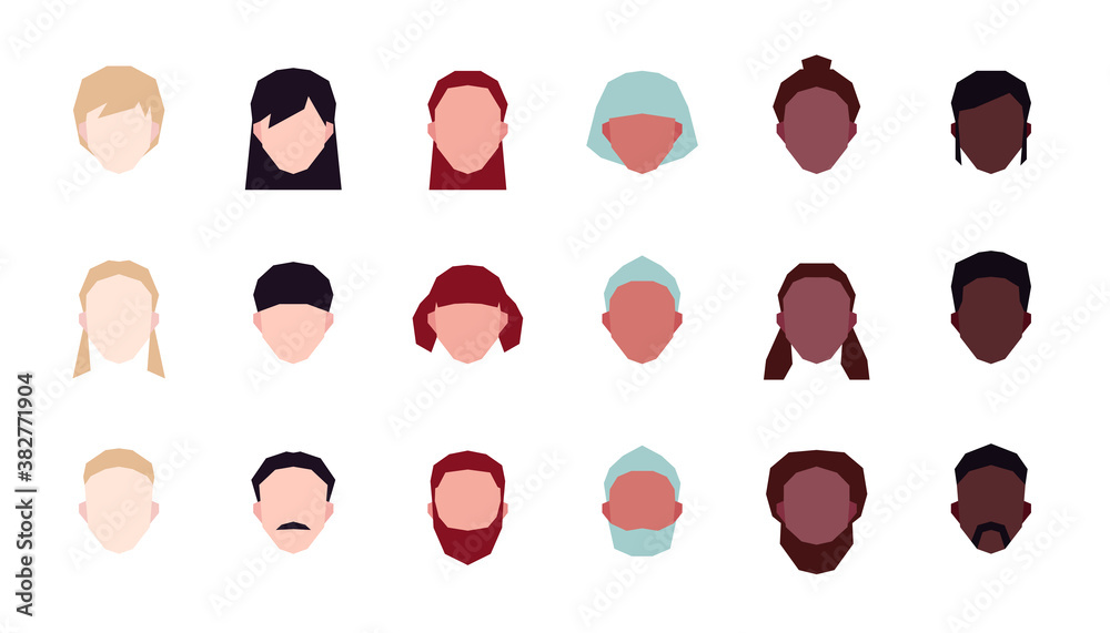 Stock-Vektorgrafik „Set of male and female characters. Low poly avatars ...