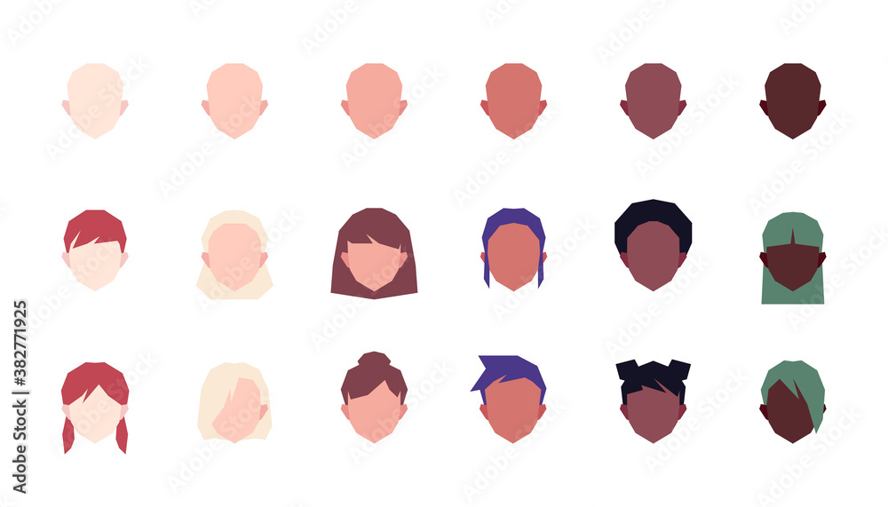 Set of female characters. Low poly avatars. Vector illustration Stock ...