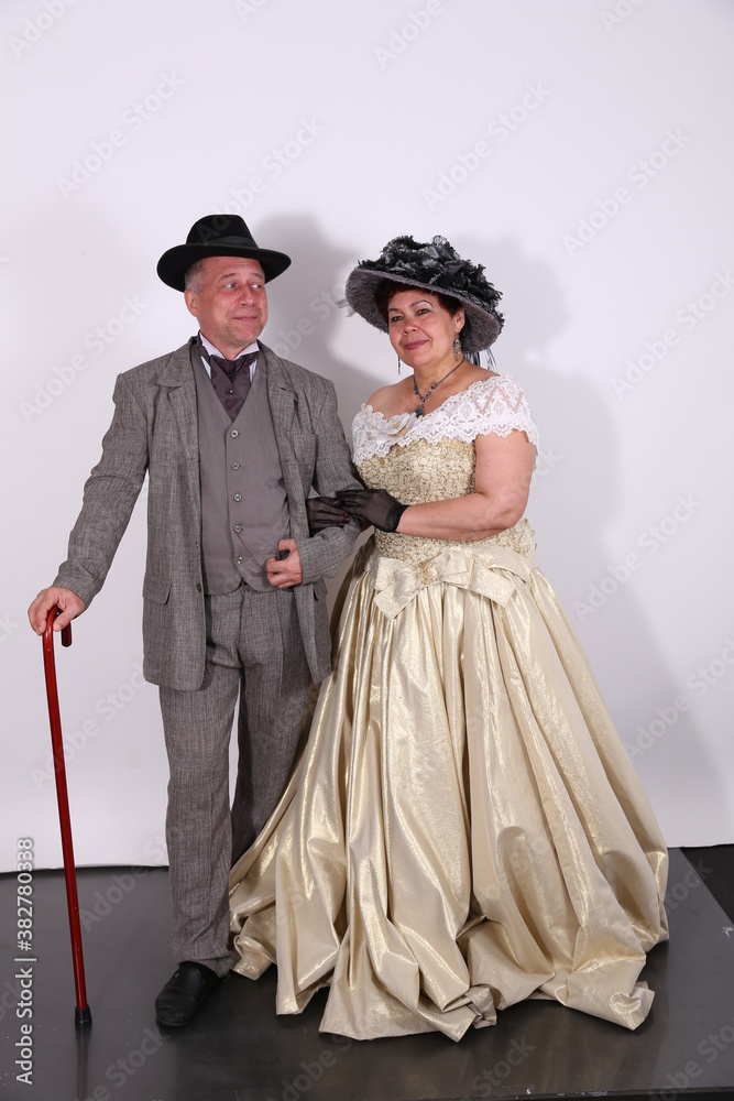 Retro. Married couple. Costumes of the 18th century. Studio shooting ...