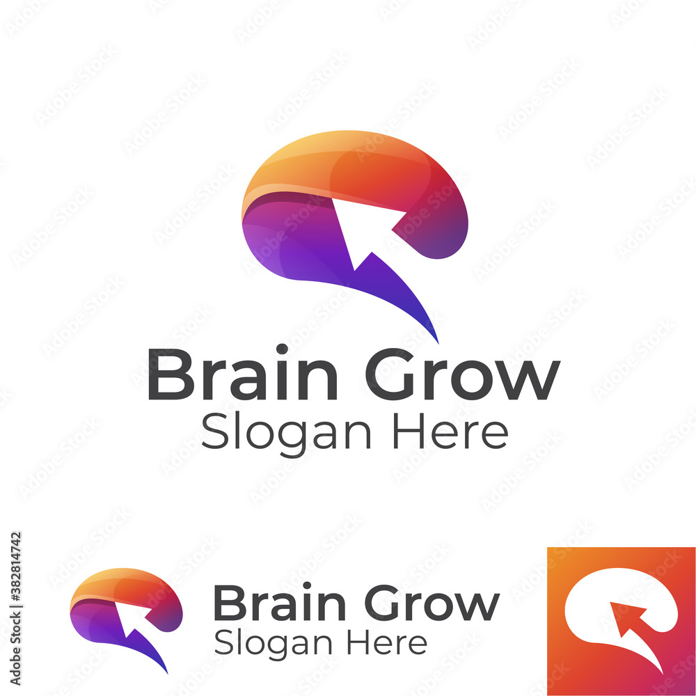 modern color brain grow with arrow logo, upgrade brain, smart people ...