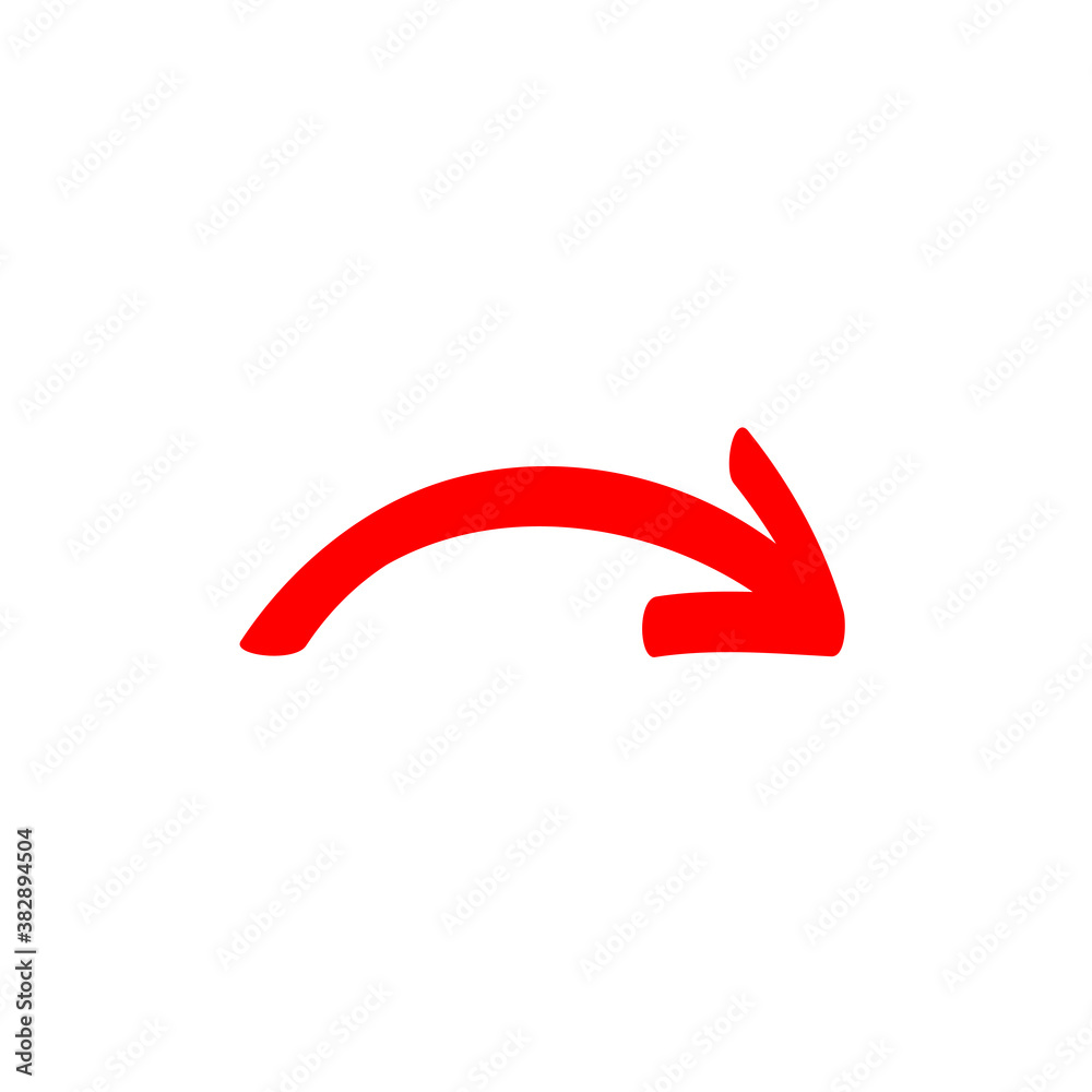 little red curved arrow sign, symbol and icon for business or website ...