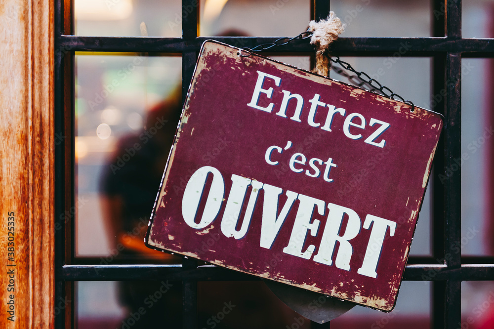 Plaque en métal vintage avec texte Entrez c'est ouvert en français sur ...