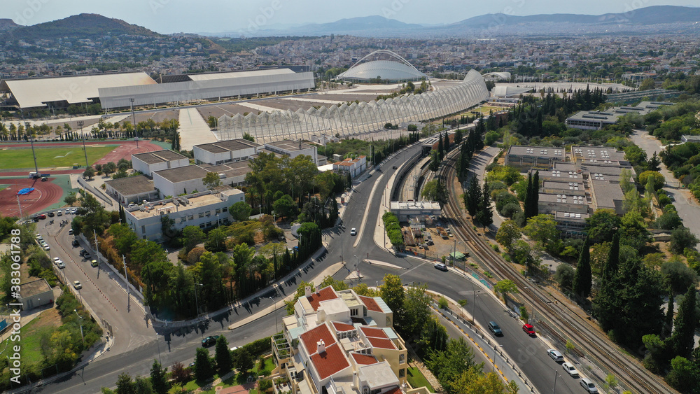 Aerial drone photo of iconic Olympic stadium and public facilities in ...