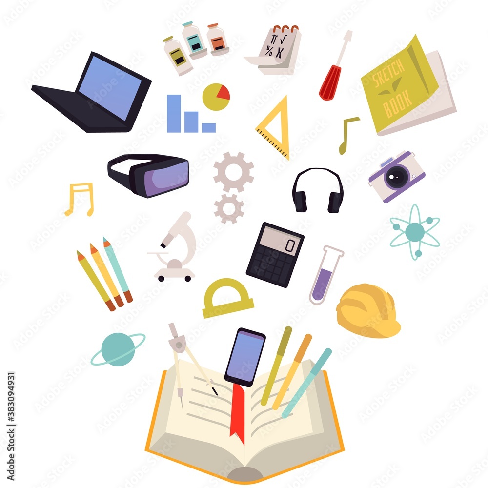 STEAM education icons a flat cartoon isolated vector illustration Stock ...