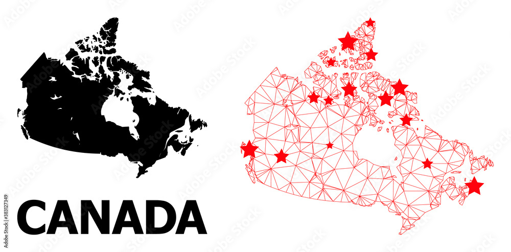 Carcass polygonal and solid map of Canada. Vector structure is created ...