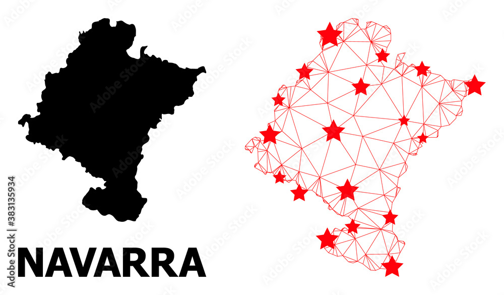 Carcass polygonal and solid map of Navarra Province. Vector model is ...
