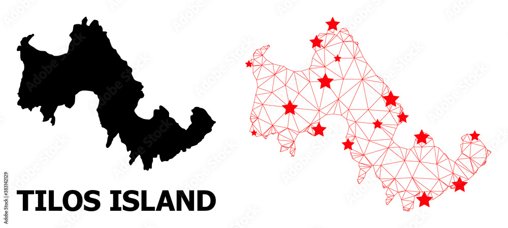 Mesh polygonal and solid map of Tilos Island. Vector structure is ...