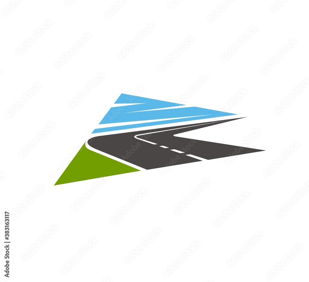 Highway, road isolated vector pathway icon. Two lane curve asphalt ...
