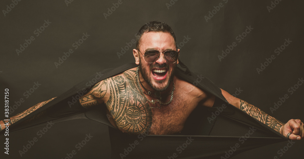 Angry guy ripped shirt. Man power. Topless shirtless male model. Stock ...