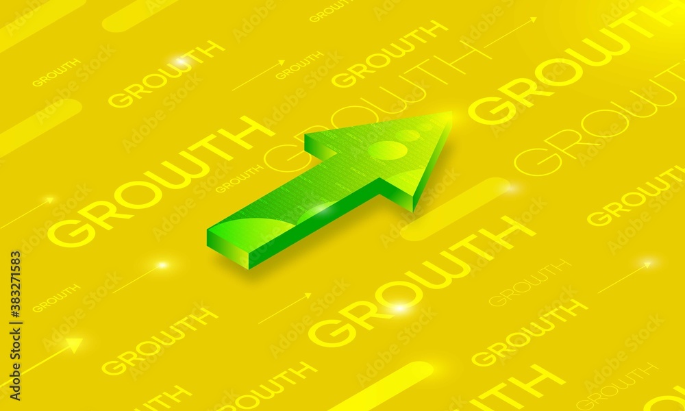 Reflective and Textured Green Arrow up on Yellow background ...