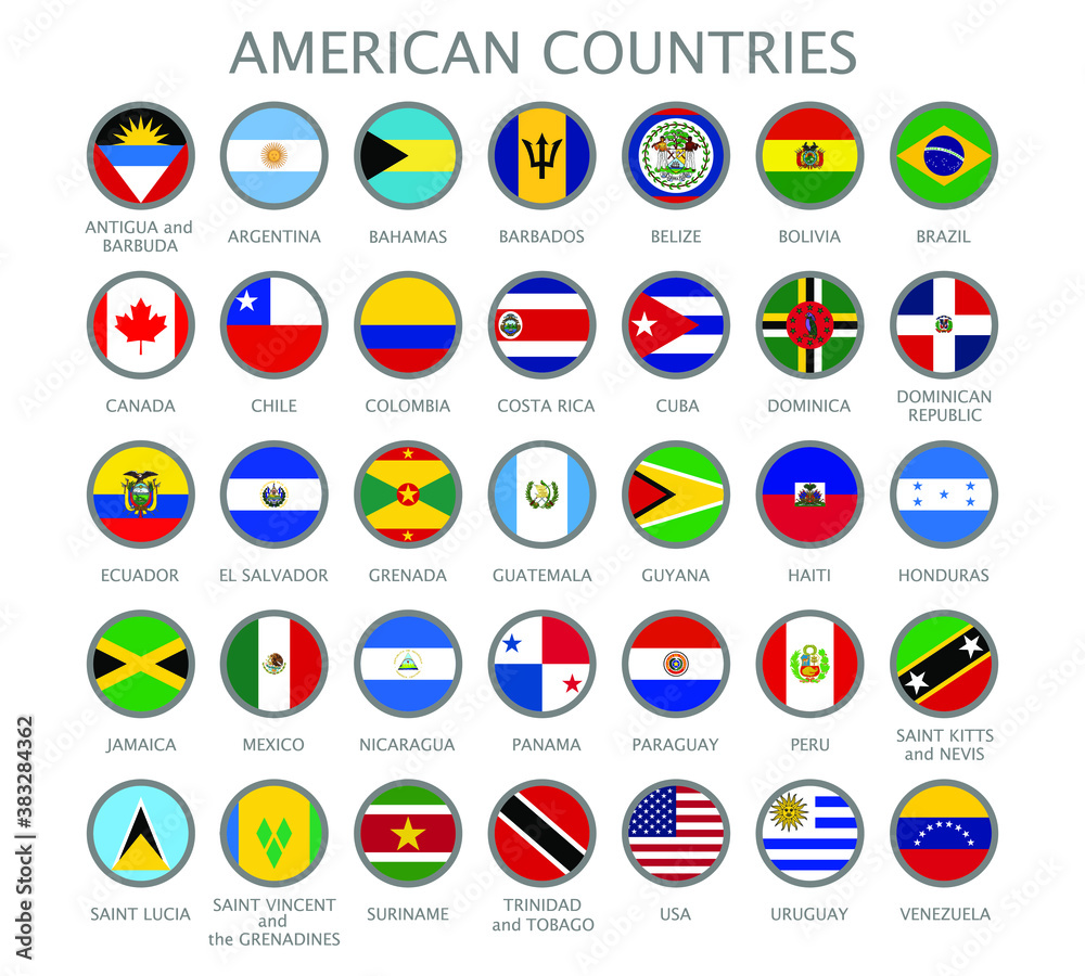 Stockvector All national flags of the countries of American continents ...
