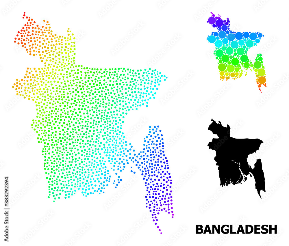 Wire frame polygonal and solid map of Bangladesh. Vector model is ...