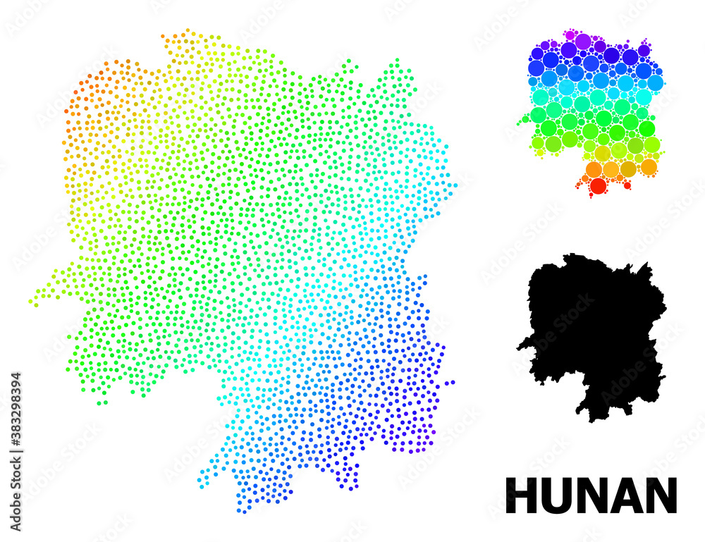Dotted rainbow gradient, and solid map of Hunan Province, and black ...
