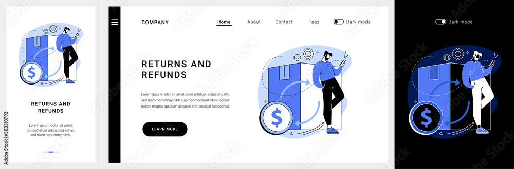 Returns and refunds website UI kit. shopping help, online purchase ...