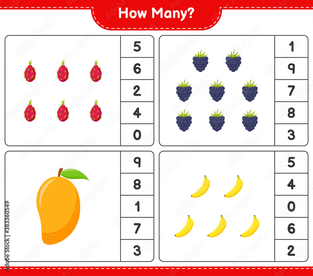 Counting game, how many fruits. Educational children game, printable ...