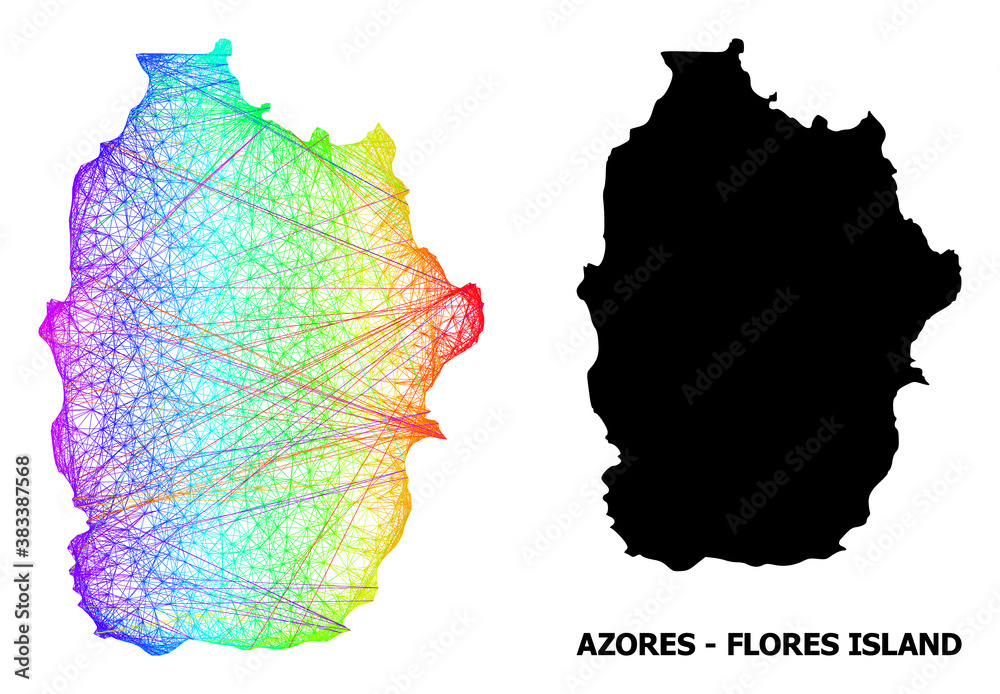 Wire frame and solid map of Azores - Flores Island. Vector structure is ...