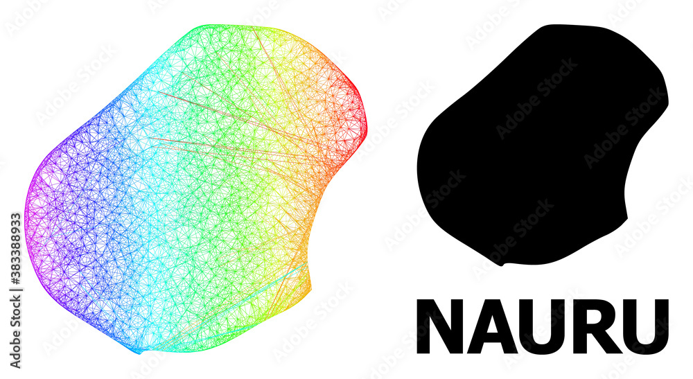 Wire frame and solid map of Nauru. Vector structure is created from map ...
