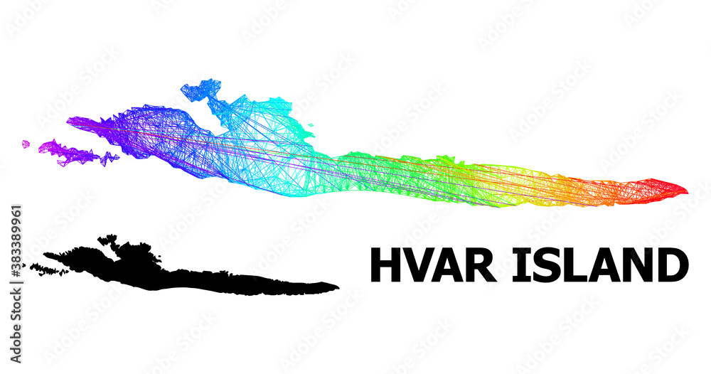 Wire frame and solid map of Hvar Island. Vector structure is created ...