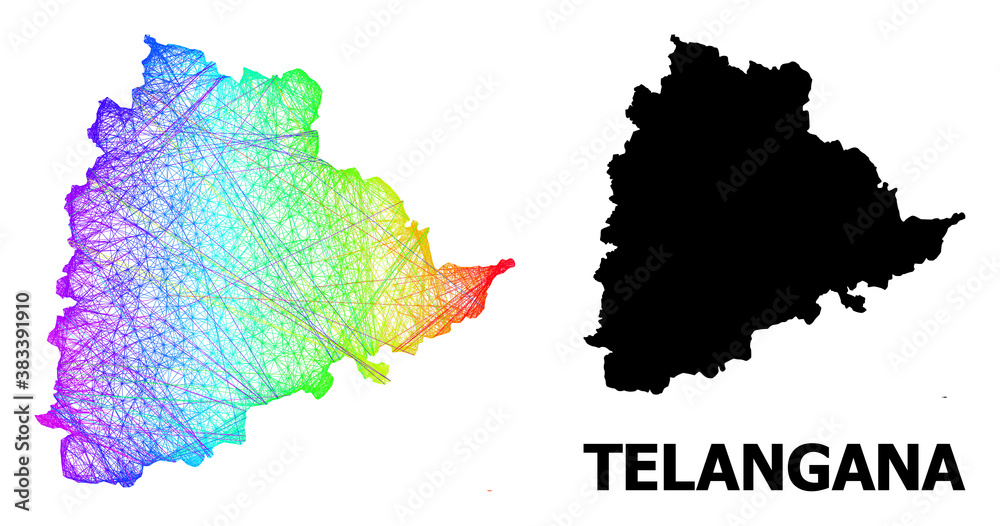 Net and solid map of Telangana State. Vector model is created from map ...