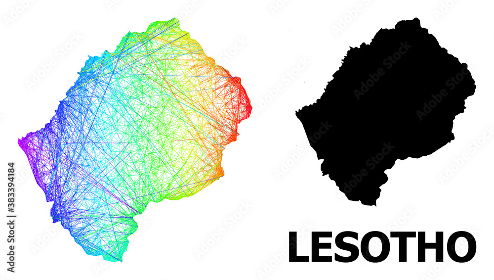 Wire frame and solid map of Lesotho. Vector model is created from map ...