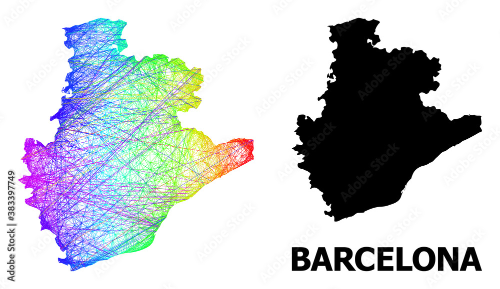 Wire frame and solid map of Barcelona Province. Vector model is created ...